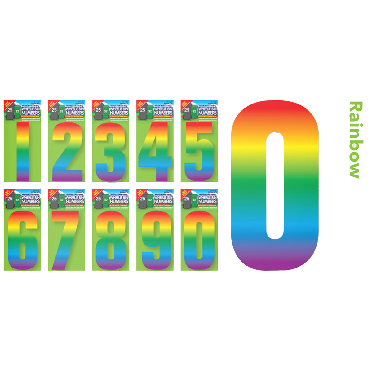 Rainbow Wheelie Bin Numbers | 0-9 — Flashback Tape